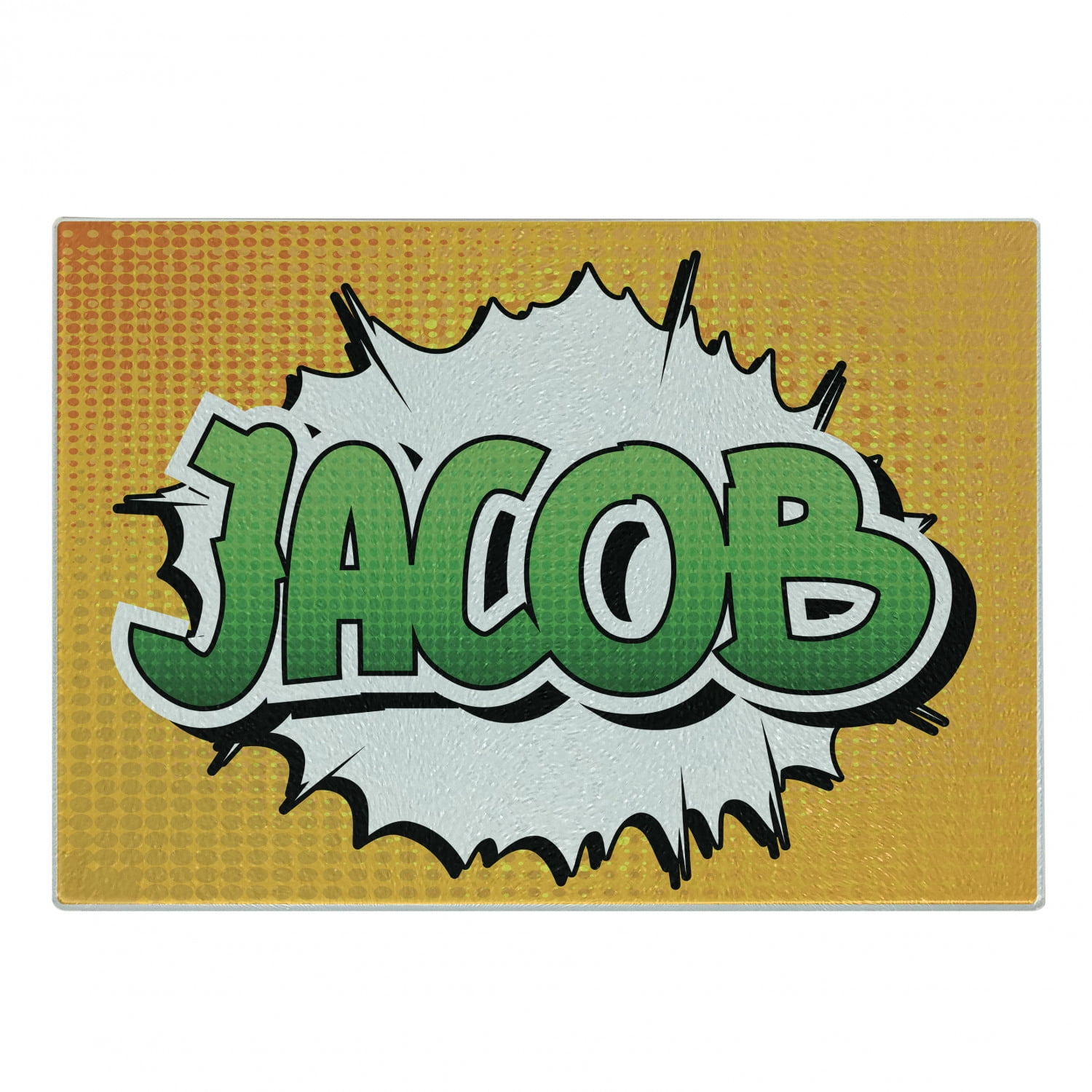 Jacob Cutting Board, Personal Male Name in Green Shades on Comic Burst ...
