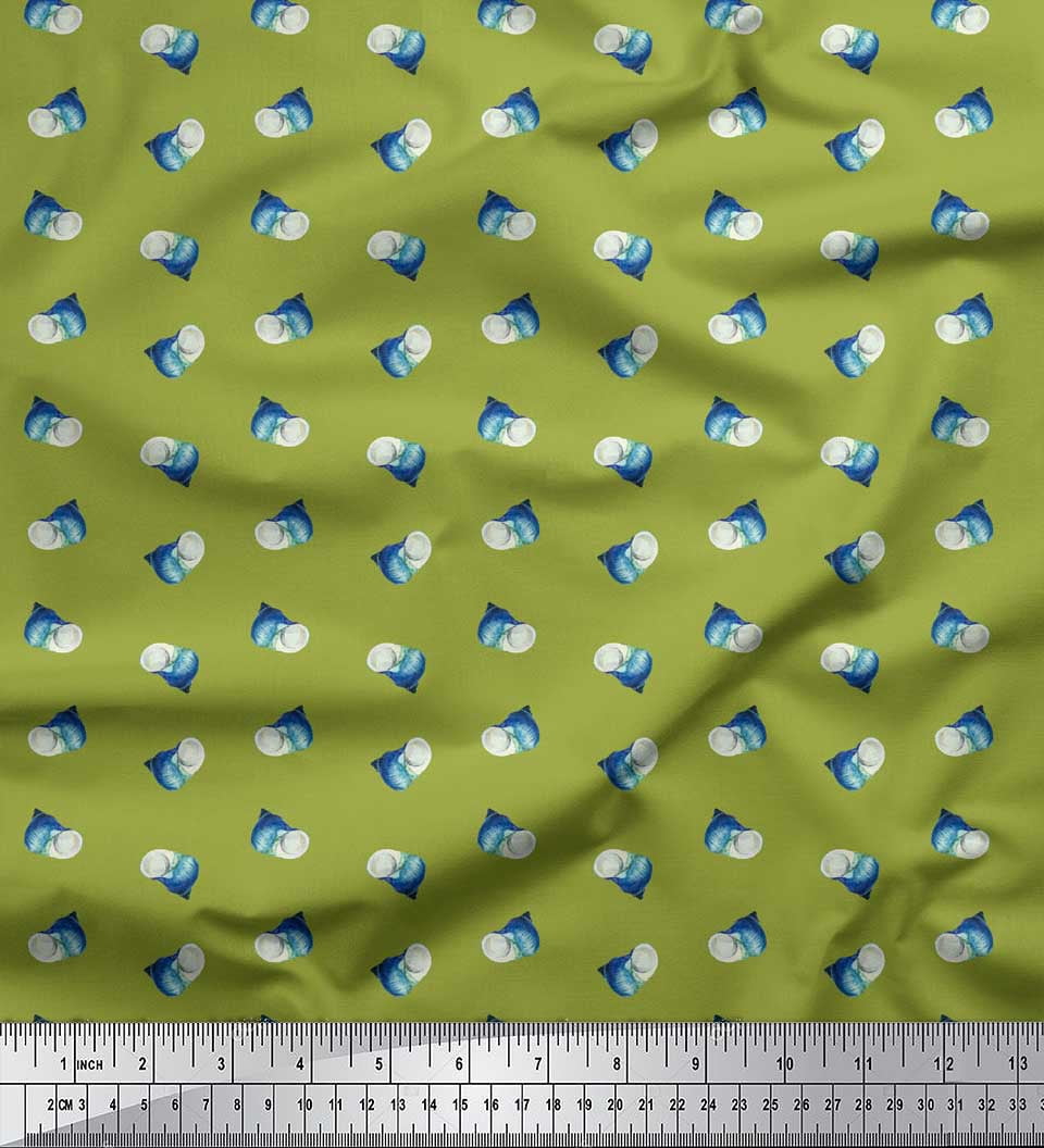 Soimoi Green Japan Crepe Satin Fabric Shells Ocean Print Fabric by the ...