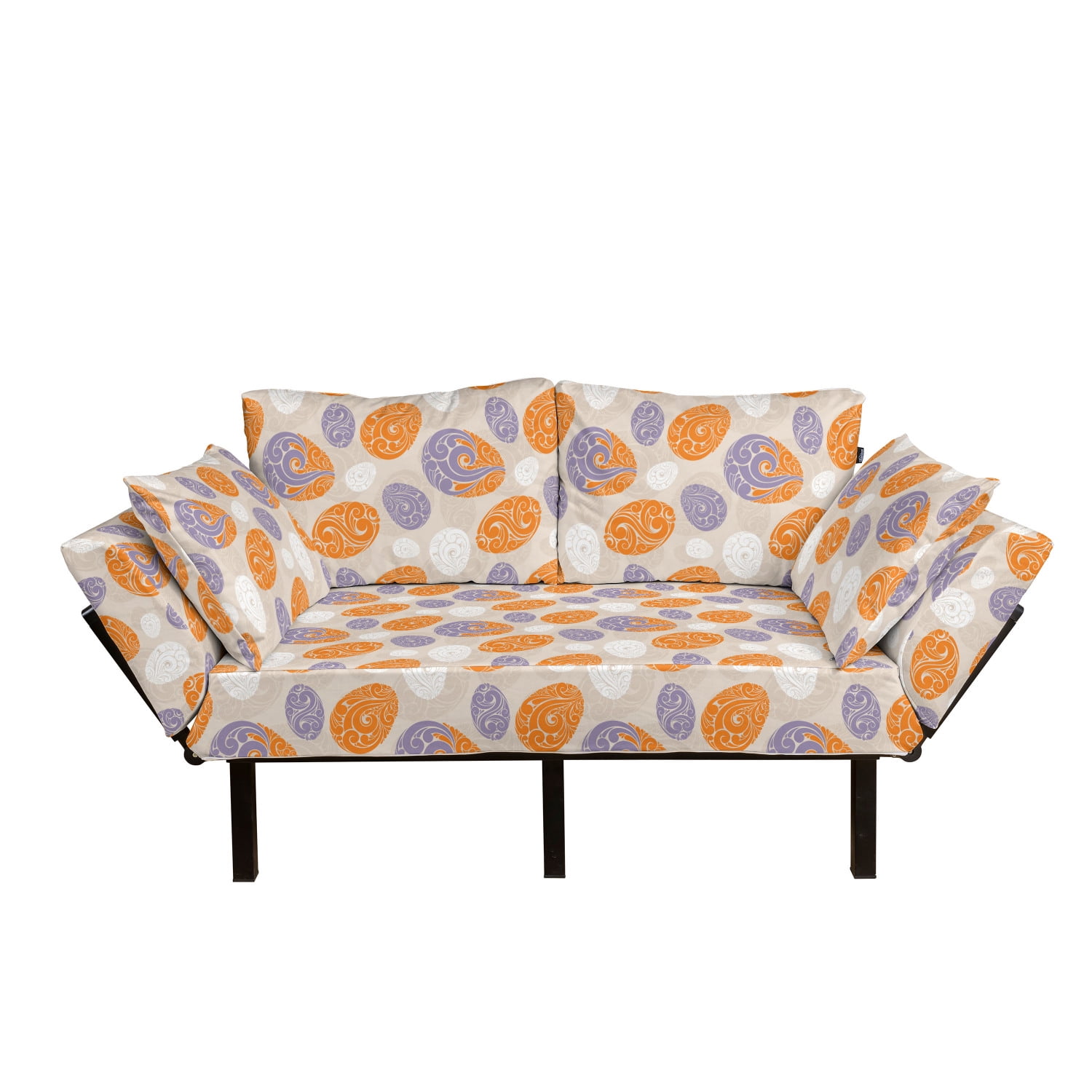 Abstract Futon Couch, Swirled Design Geometrical Motifs Ornate Spring ...