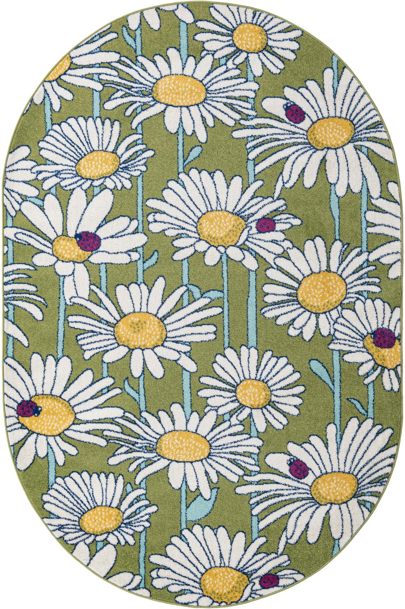 Rugs.com Bloom Collection Rug – 6' x 9' Oval Green Medium-Pile Rug ...