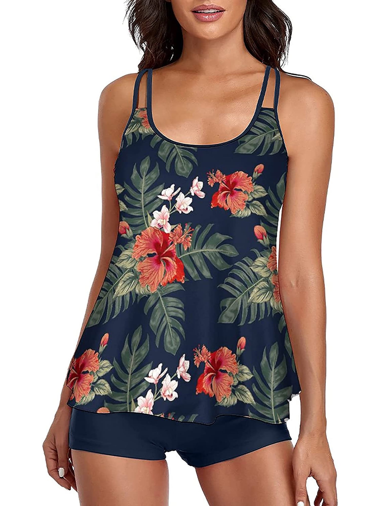 Tankini with Boy Shorts Swimsuits for Women Vintage Boho Print Bathing ...