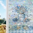 Blue Coastal Window Privacy Film Summer Beach Coral Starfish Wood Grain ...