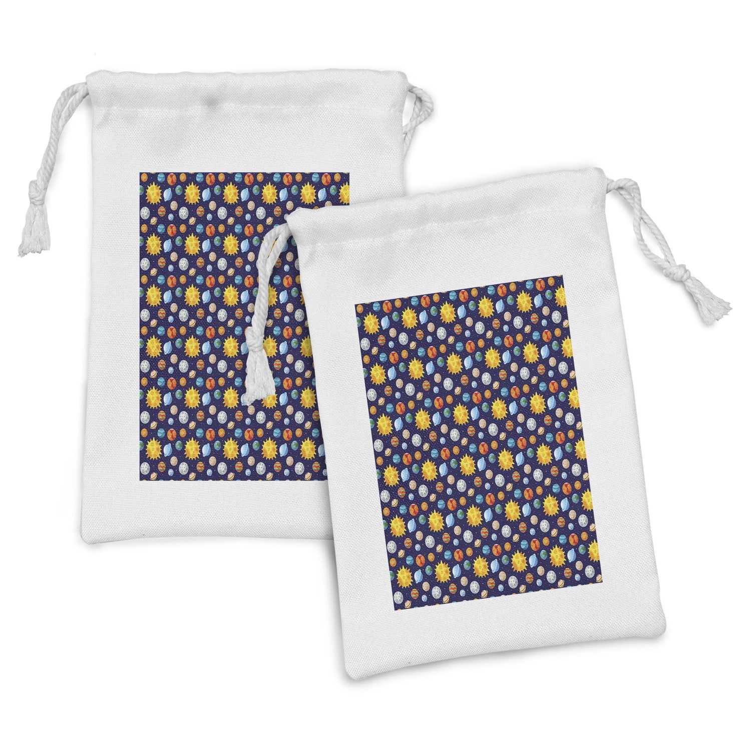 Outer Space Fabric Pouch Set of 2, Colorful Planets Cartoon with Sun ...