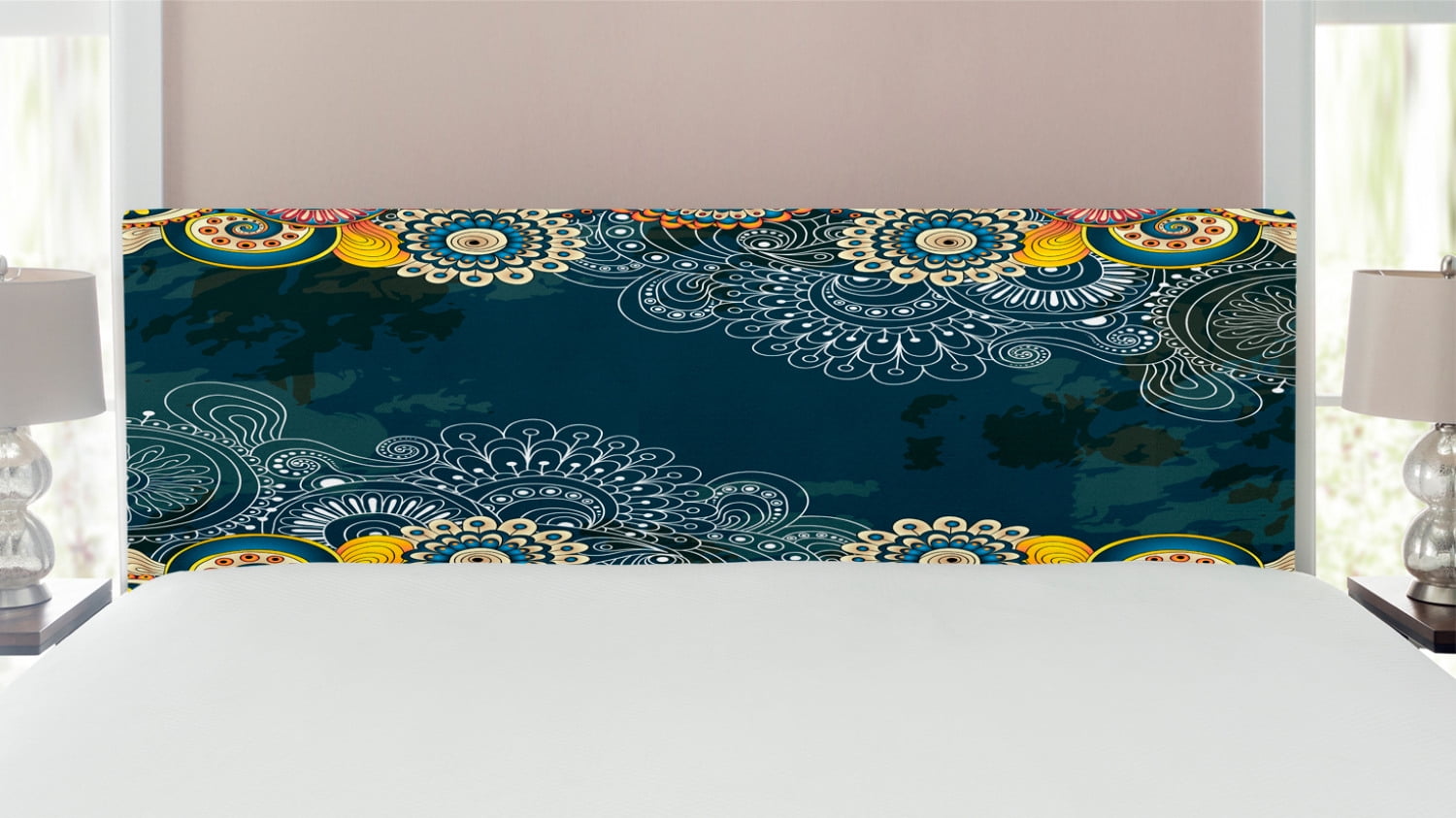 Psychedelic Headboard, Floral Bizarre Design Vintage Ornaments Leaves ...