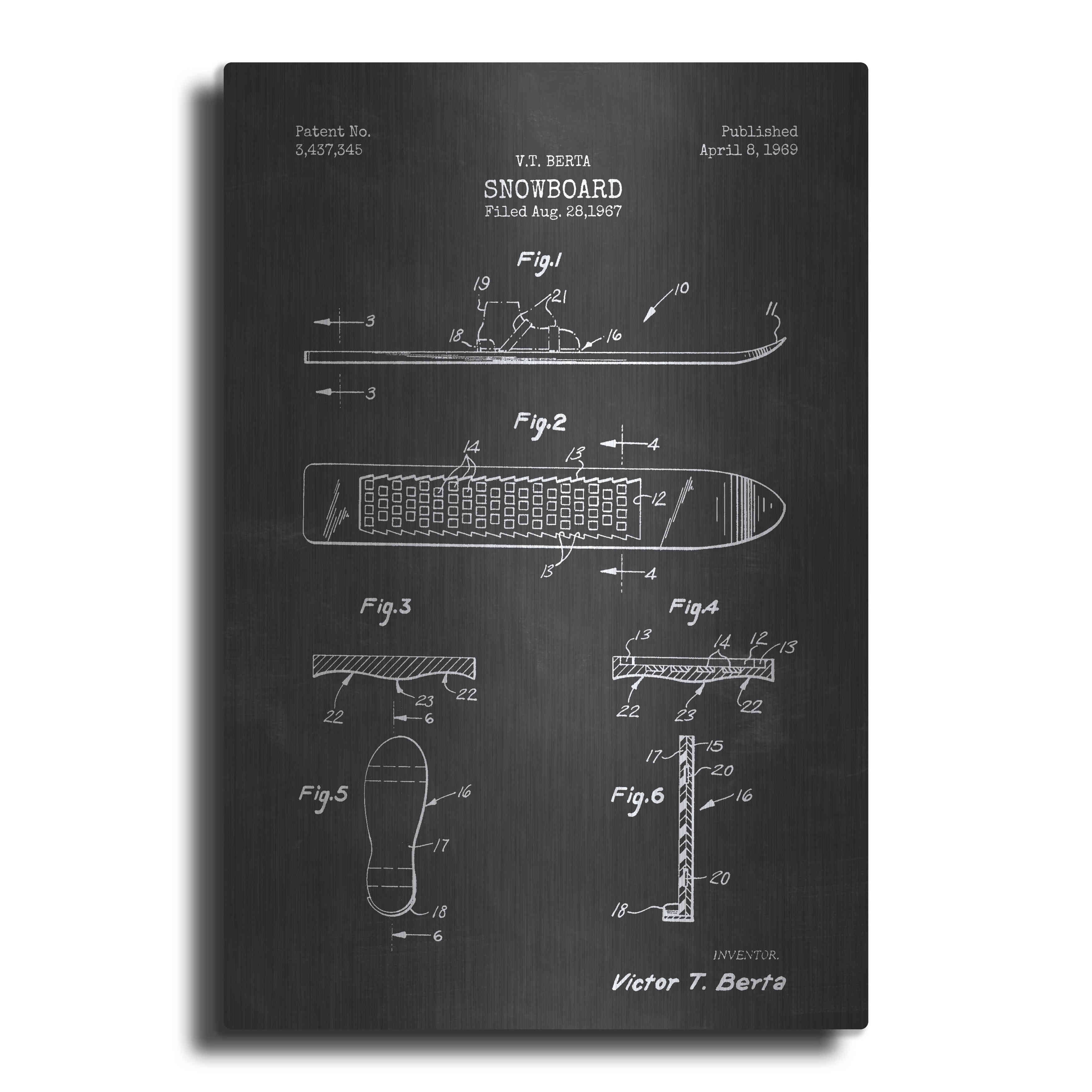 Luxe Metal Art 'Snowboard, 1969 Blueprint Chalkboard Patent' Metal Wall ...