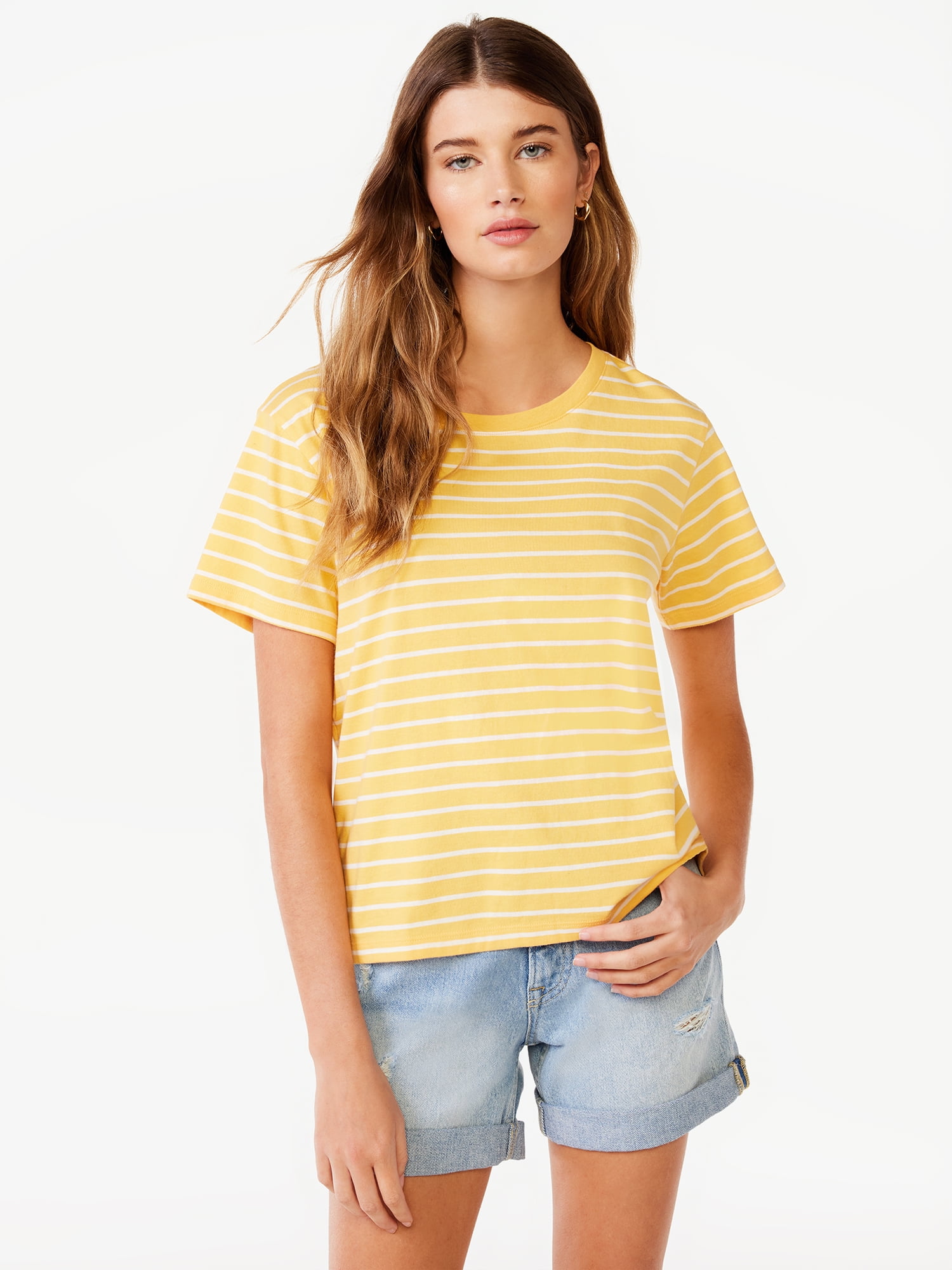 Free Assembly Women's Crop Box Tee with Short Sleeves, Sizes XS-XXXL ...