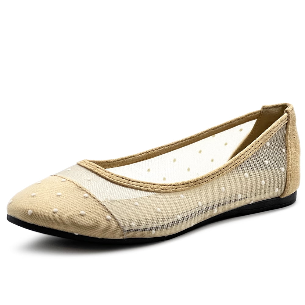 Ollio Women's Shoes Dots or Floral Lace Breathable Round Toe Ballet ...