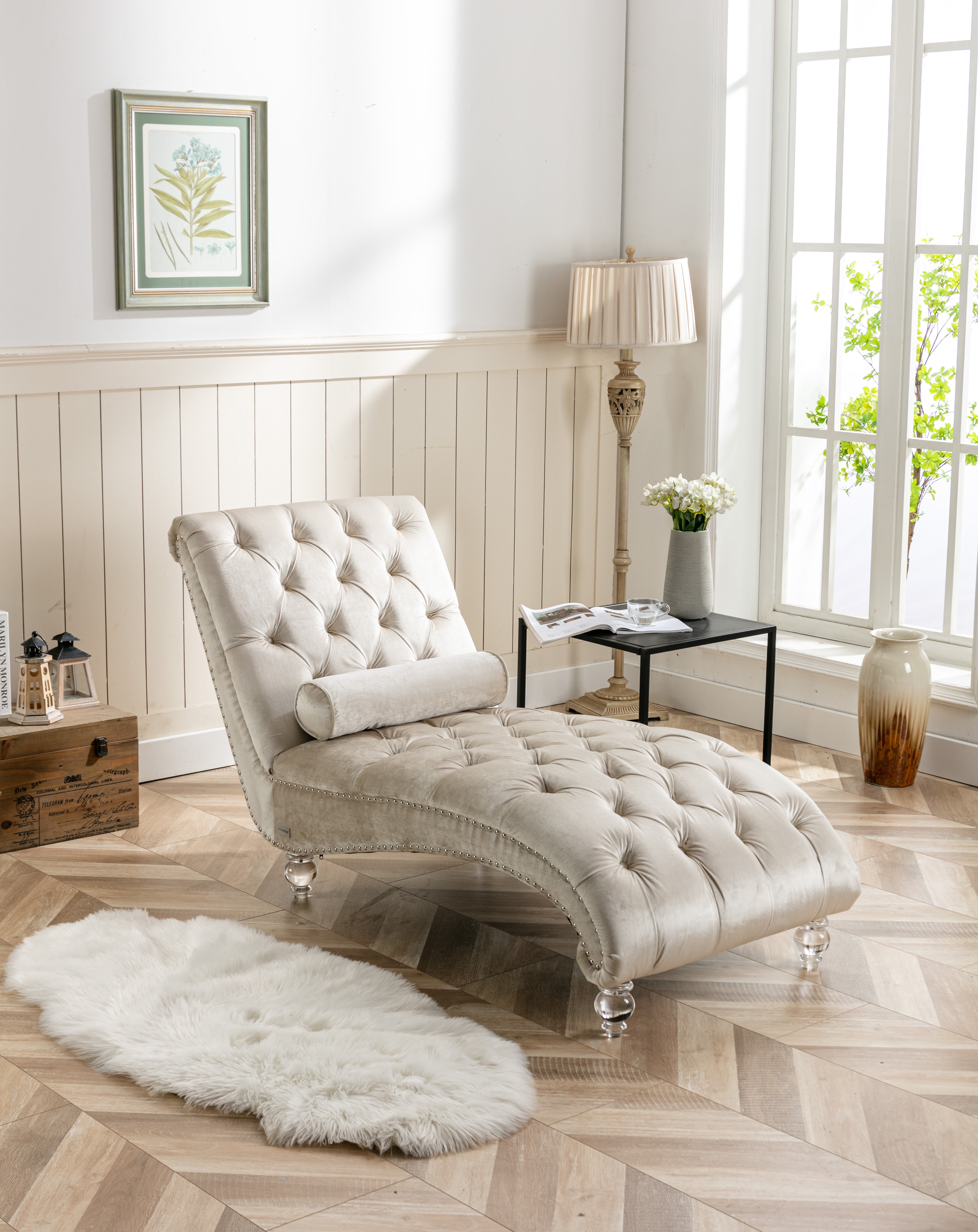 Luccalily Velvet Leisure concubine sofa with Solid acrylic feet,Modern ...