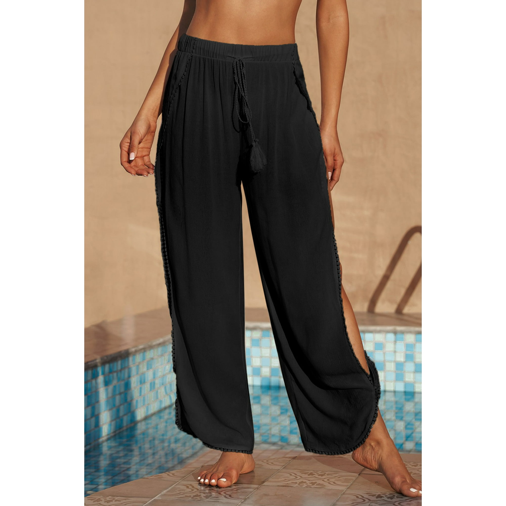 Click here for Chicfine Womens Black Lace Trim Along Split Leg Be... prices