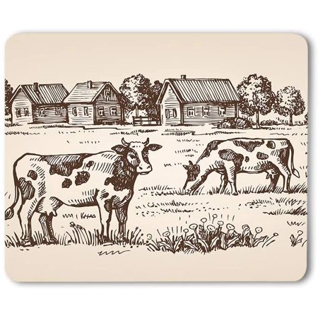 Moslion Cow Mouse Pad Farm Village Landscape House Countryside Animal ...