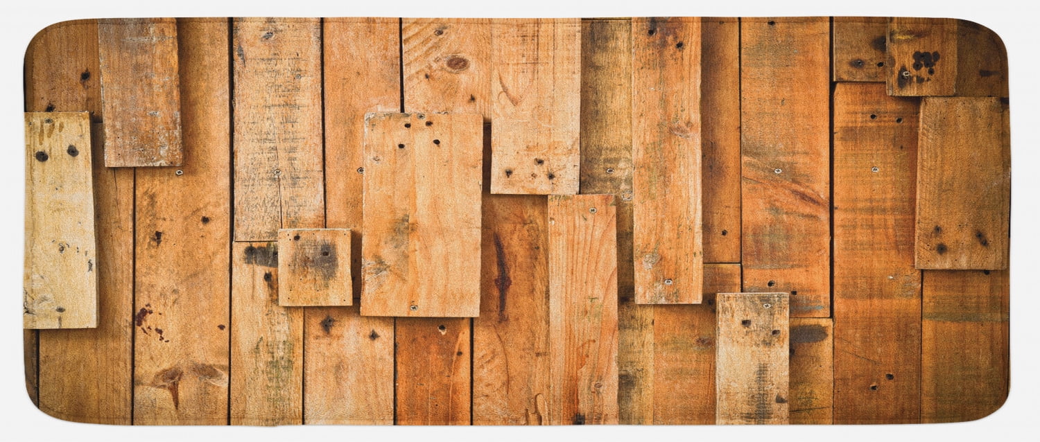 Wooden Print Kitchen Mat, Lodge Style Hardwood Planks Image Farmhouse ...