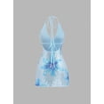 Blue Floral Sequin Mini Dress With Deep V-Neck Halter Tie Strap ...