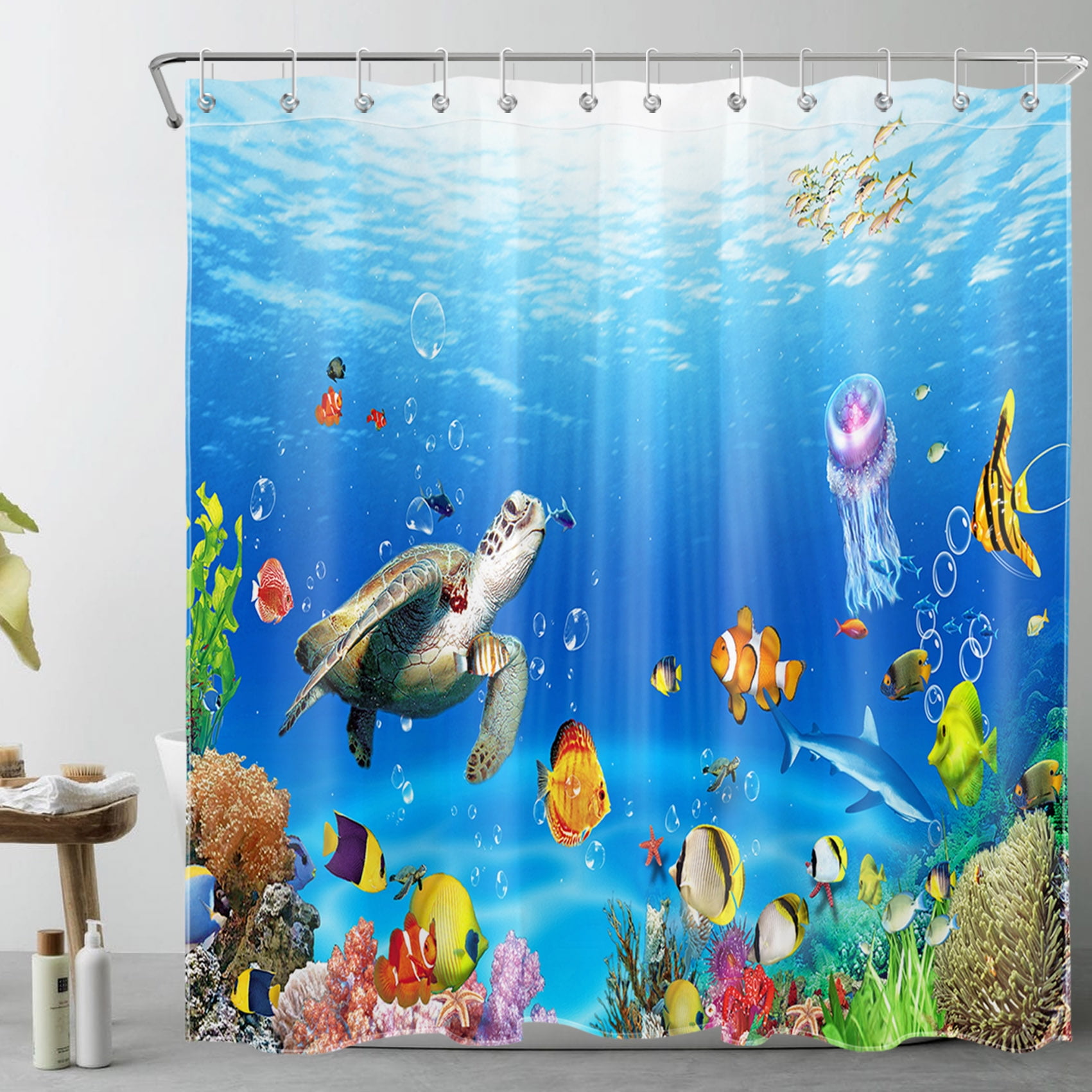 Hvest Underwater World Shower Curtain For Bathroom Funny Turtle And