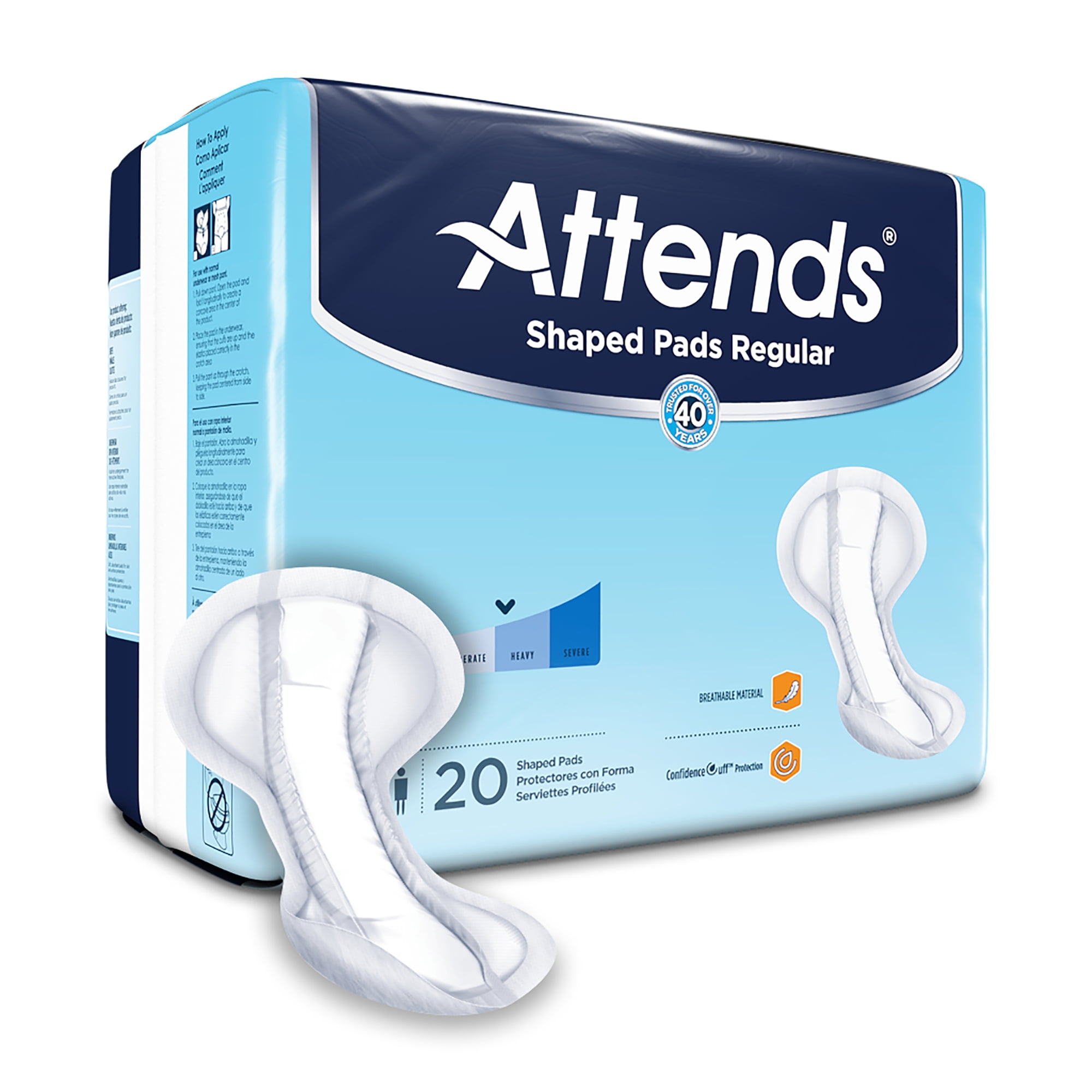 Attends Shaped Pads Regular Unisex Incontinent Pad Contoured 12 X 25.2 ...