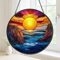 Beach Sunset Ocean Stained Glass Suncatcher Window Decor, Coastal Sun ...