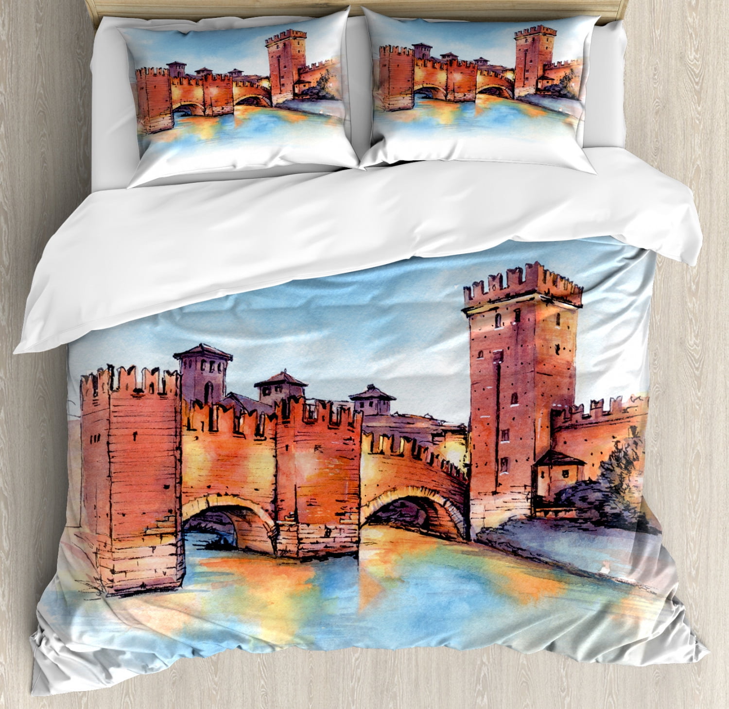 Travel Duvet Cover Set King Size, Medieval Time Stone Scaligero Bridge ...
