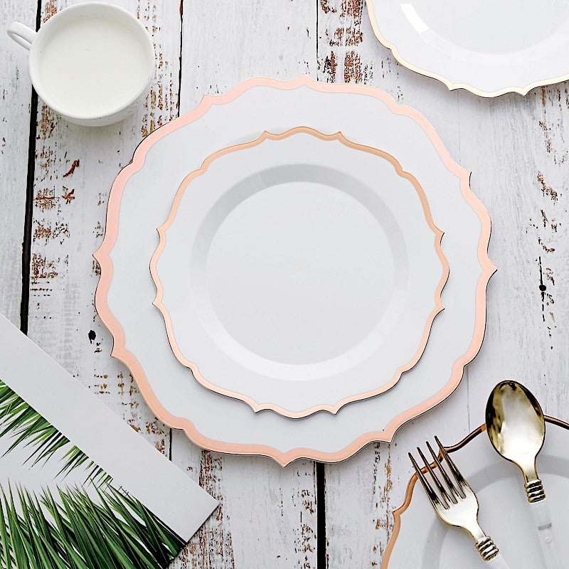 BalsaCircle 10 White 8" Round Plastic Dessert Plates Blush Scalloped ...