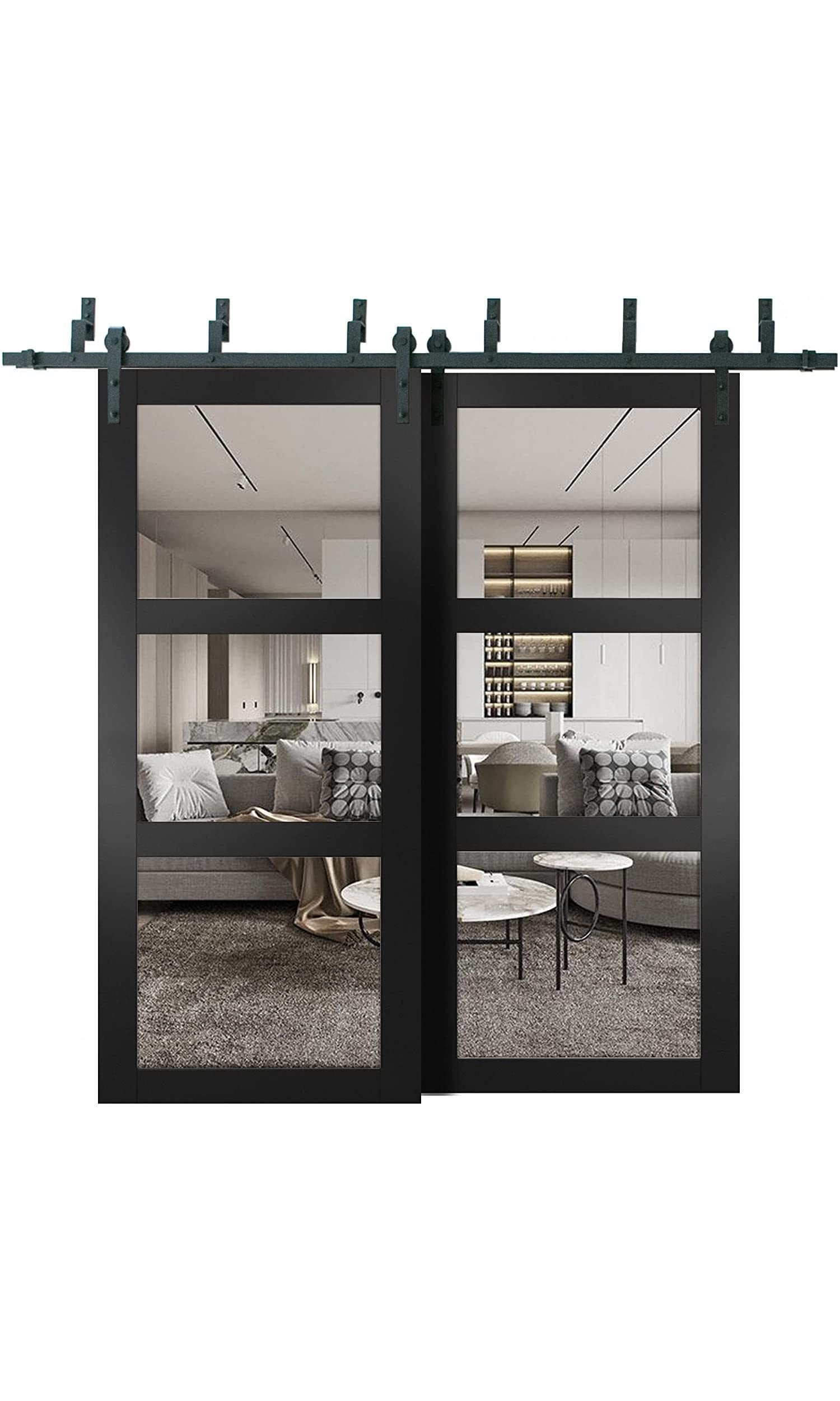 Lucia 2555 Matte Black, Barn Bypass Doors with Clear Glass -72" x 84 ...