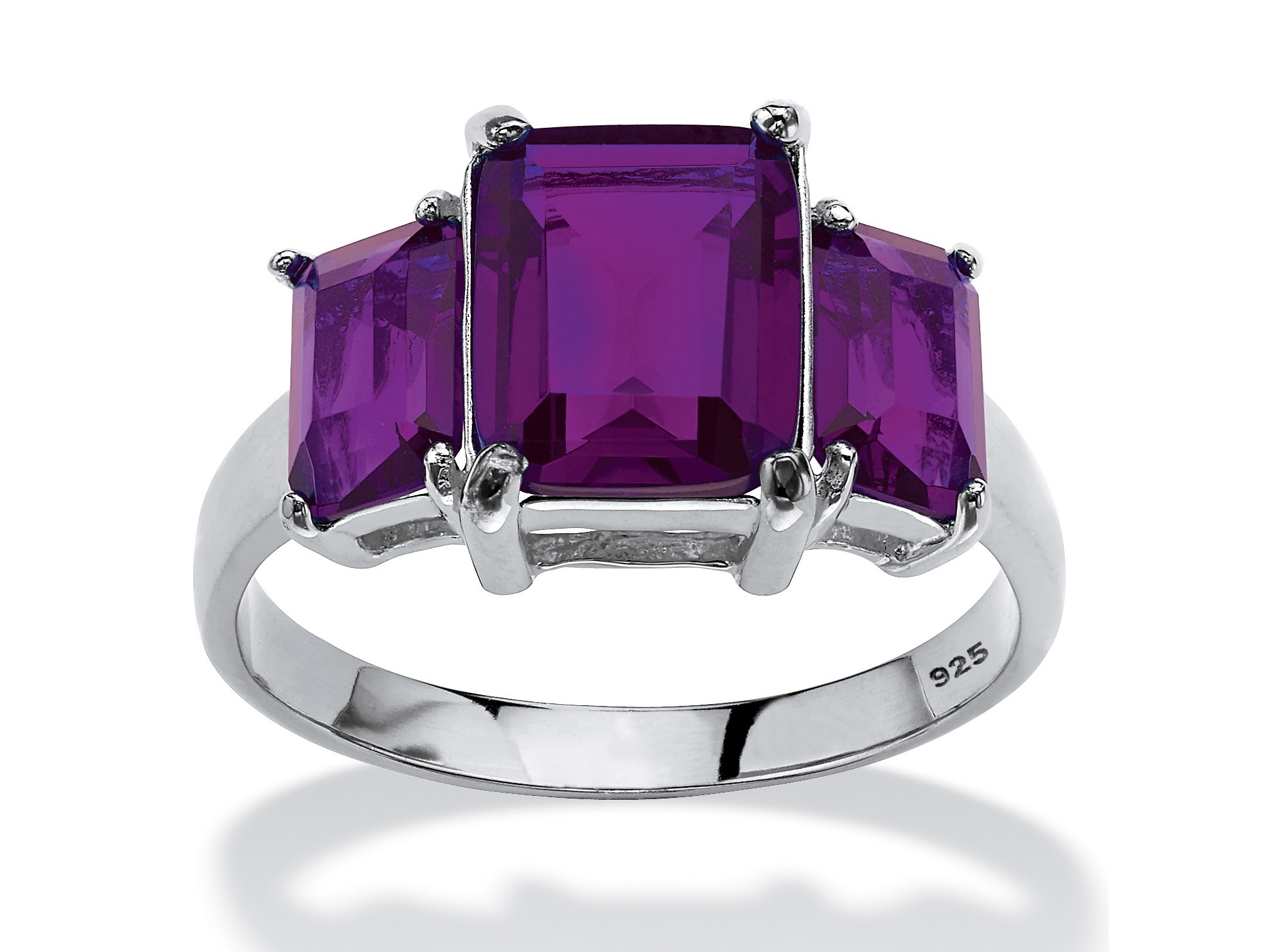 Emerald Cut Simulated Simulated Birthstone 3 Stone Ring In Sterling emerald-cut-simulated-simulated-birthstone-3-stone-ring-in-sterling