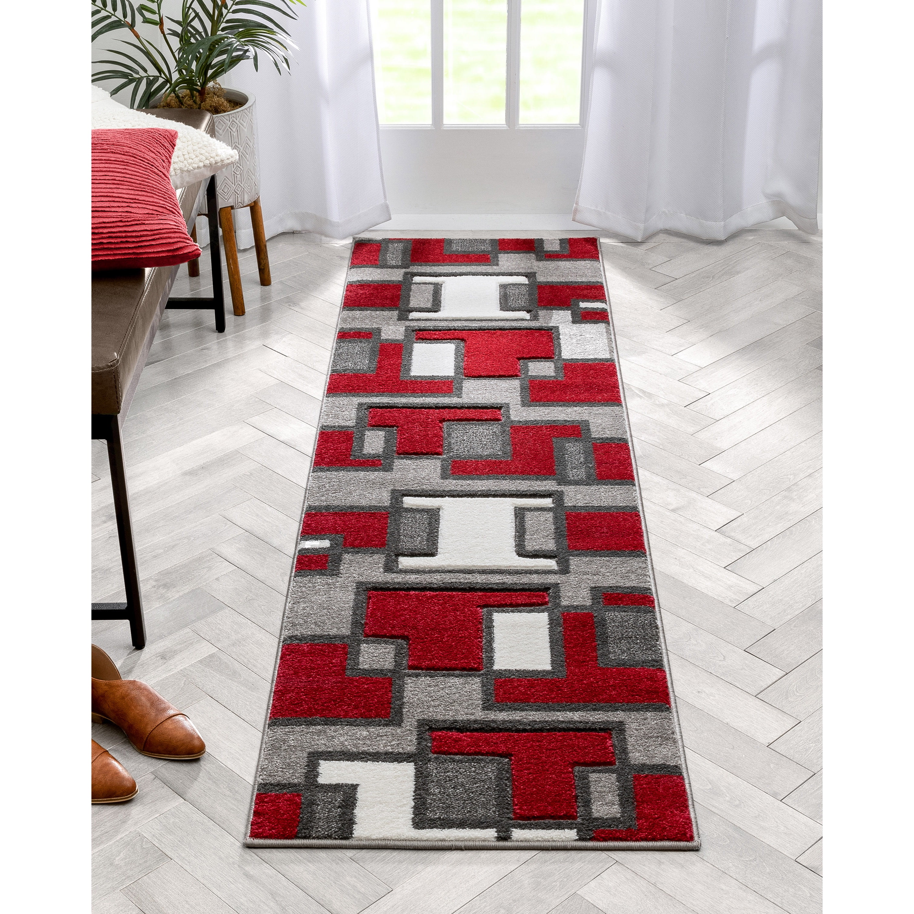 Well Woven Ruby Imagination Squares Modern Contemporary Red Geometric ...