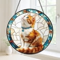 Cat Stained Glass Window Suncatcher, Orange Tabby with Blue Flowers ...