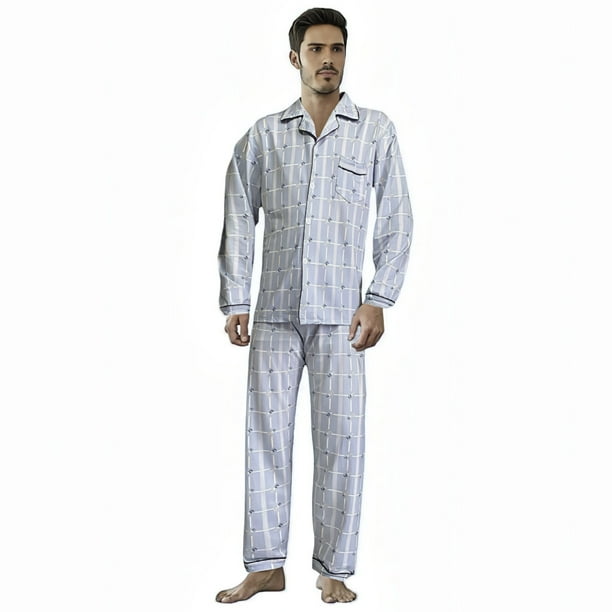 Pijamas Hombre De 2 Piezas Manga Larga Suave Cómoda Botones | Walmart ...