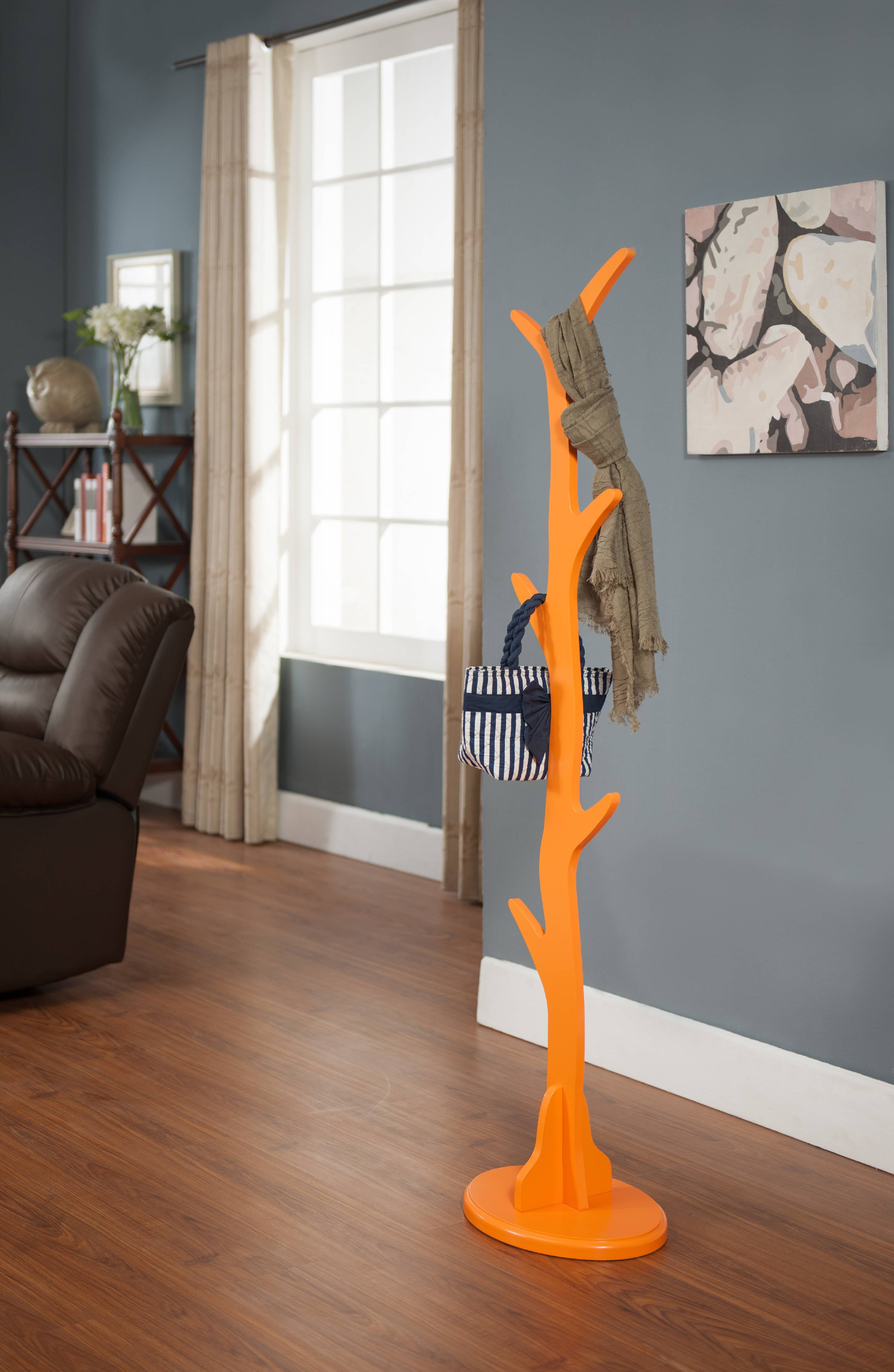 Chetwin Orange Wood 6 Hook Entryway Tree Coat & Hat Rack Organizer ...