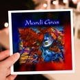 3drose, Image of Bright Red and Blue Masks on Red with Words Mardi Gras ...