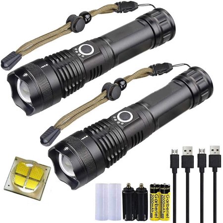 2 Pack Led Rechargeable Xhp70 Flashlight 5000 High Lumens Super Bri ...