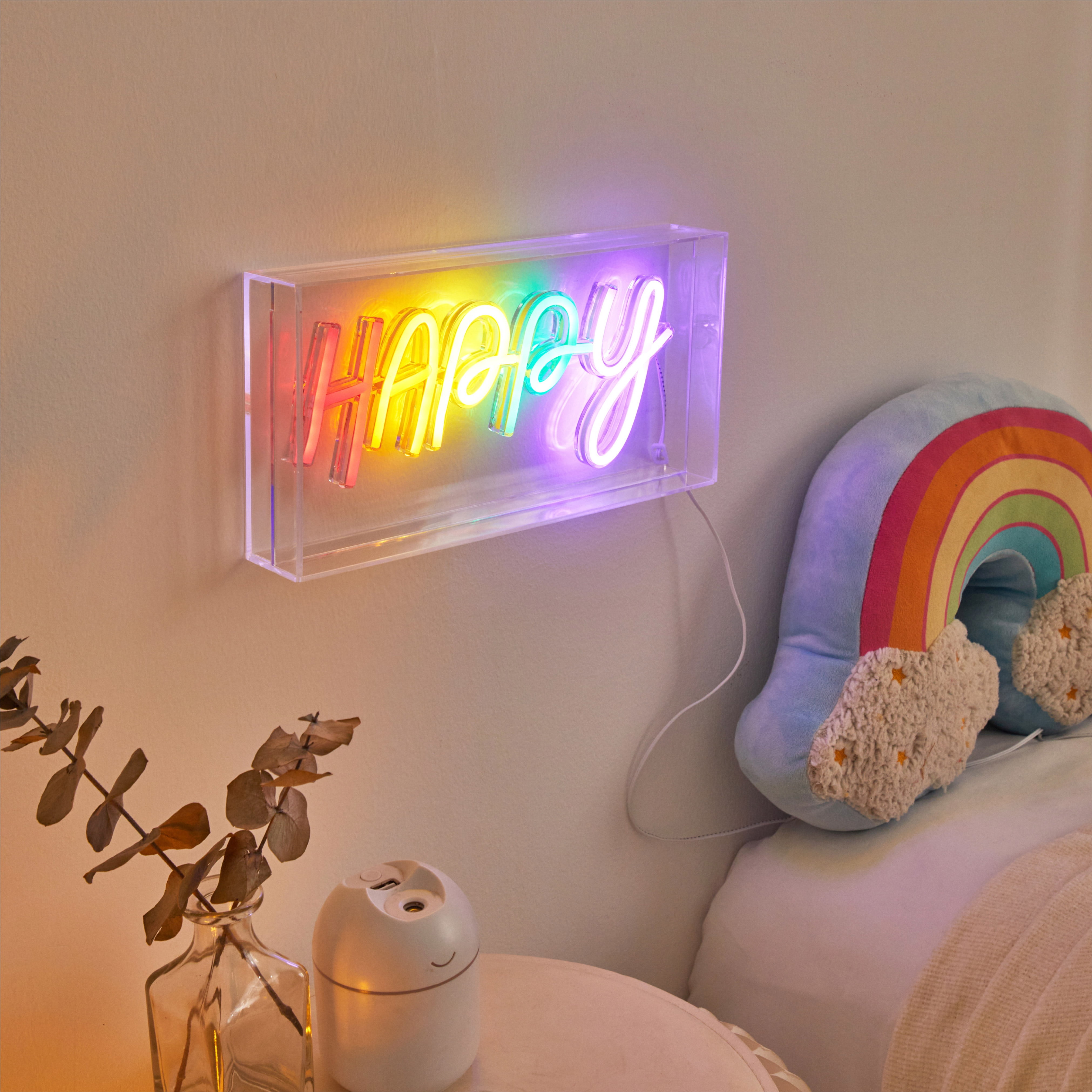 Buy Urban Shop LED Neon Happy Light-up Clear Acrylic Box, Rainbow ...