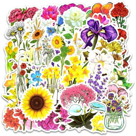 Honch Vinyl Spring Flower Stickers 50 Pcs Pack Cute Flower Decals for ...