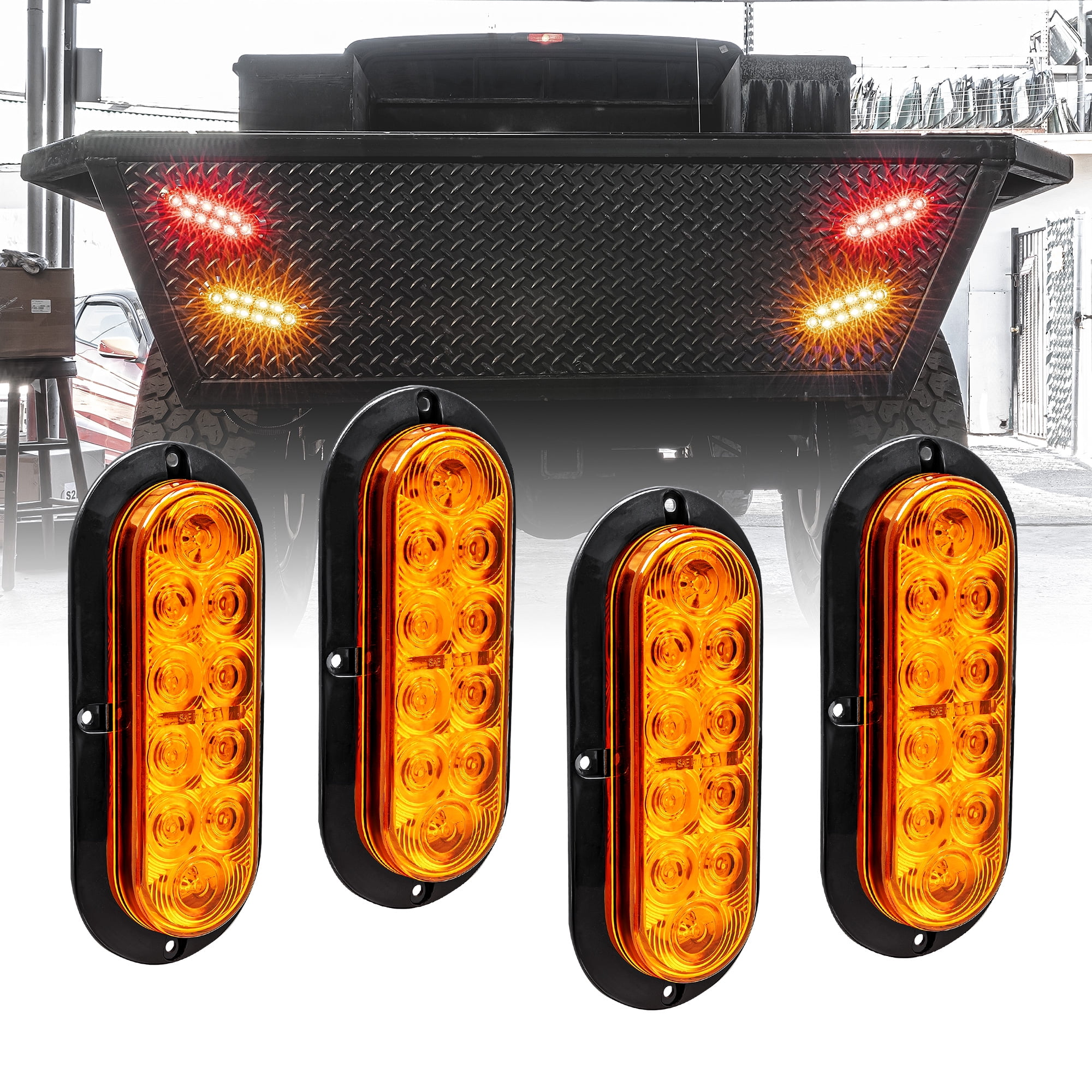 4pc 6" Oval Surface Mount Amber LED Trailer Park Turn Tail Lights ...