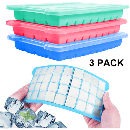 Ice Cube Trays with Lids, 3Pack (Pink+blue+green) Silicone Ice Cube ...