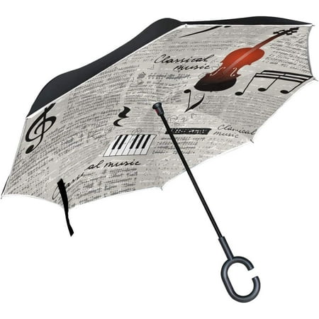 Newspaper Piano Music Notes Retro Inverted Umbrella, Large Double Layer ...