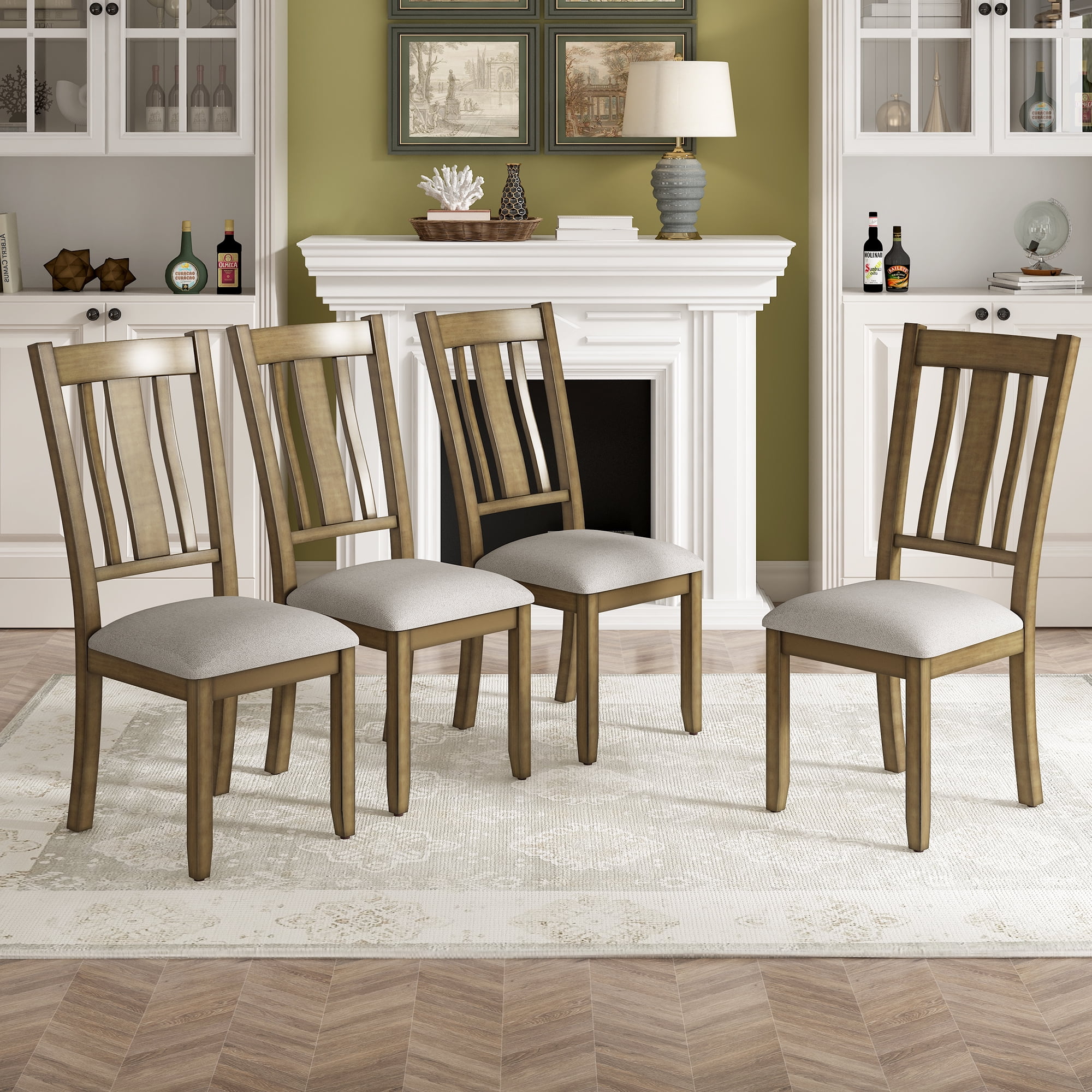 Industrial Style Wooden Dining Chairs with Ergonomic Design, Set of 4 ...
