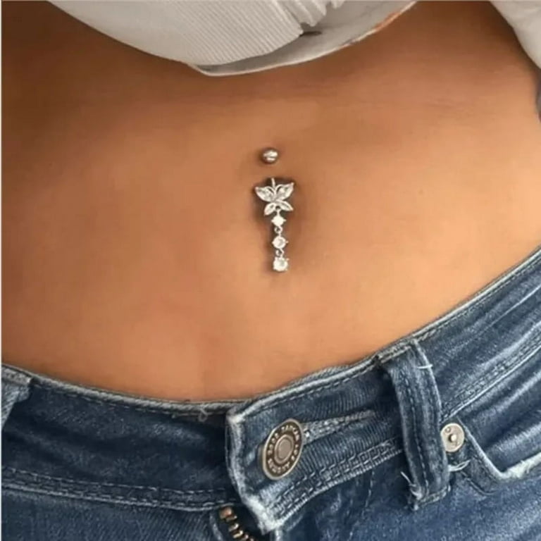 1PCS Crystal Heart Belly Button Rings Stainless Steel Butterfly Belly Ring Cute Pink Navel Barbell Piercing Nombril For Women Walmart