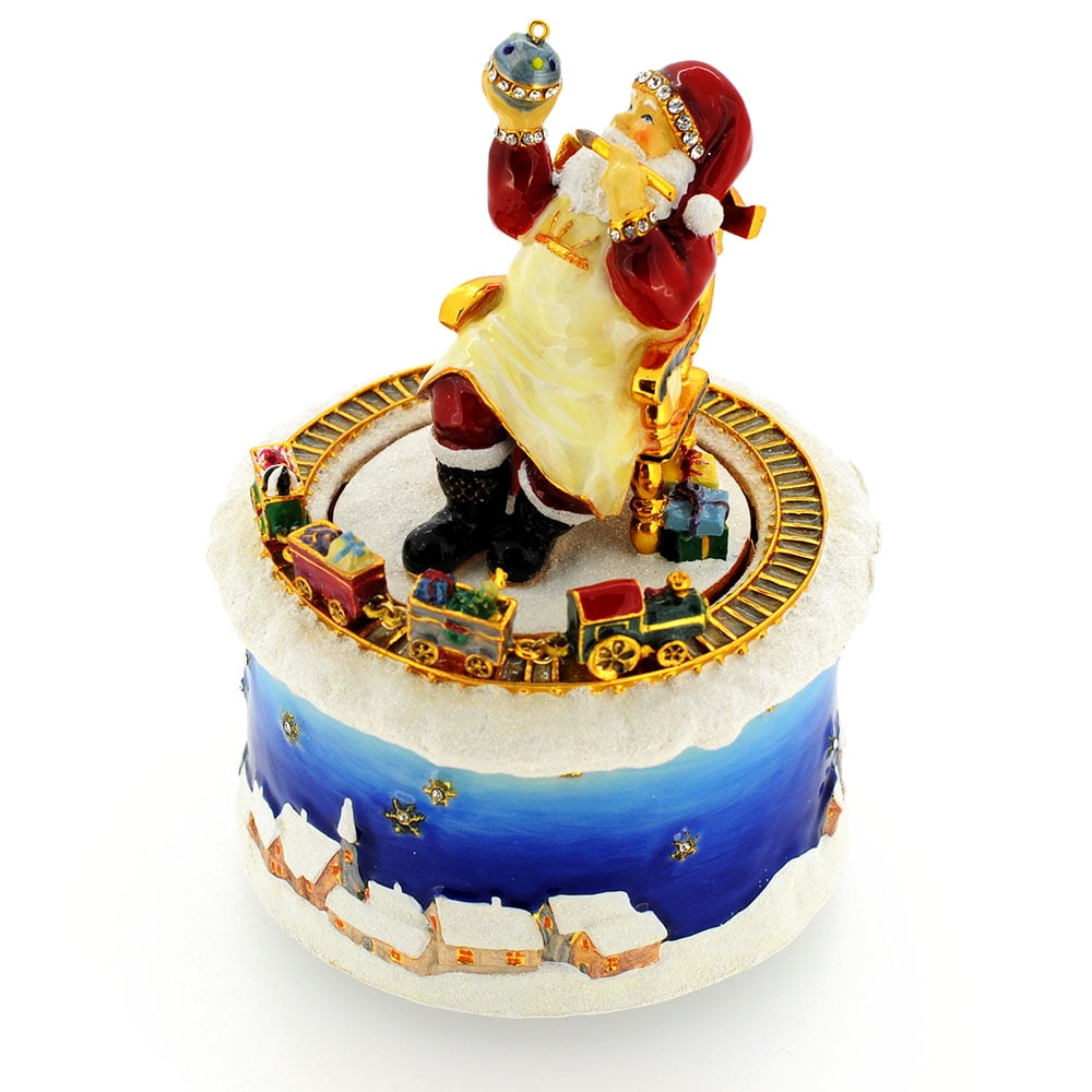 Red Christmas Santa Claus with Train Moving around Music Box - Walmart.com