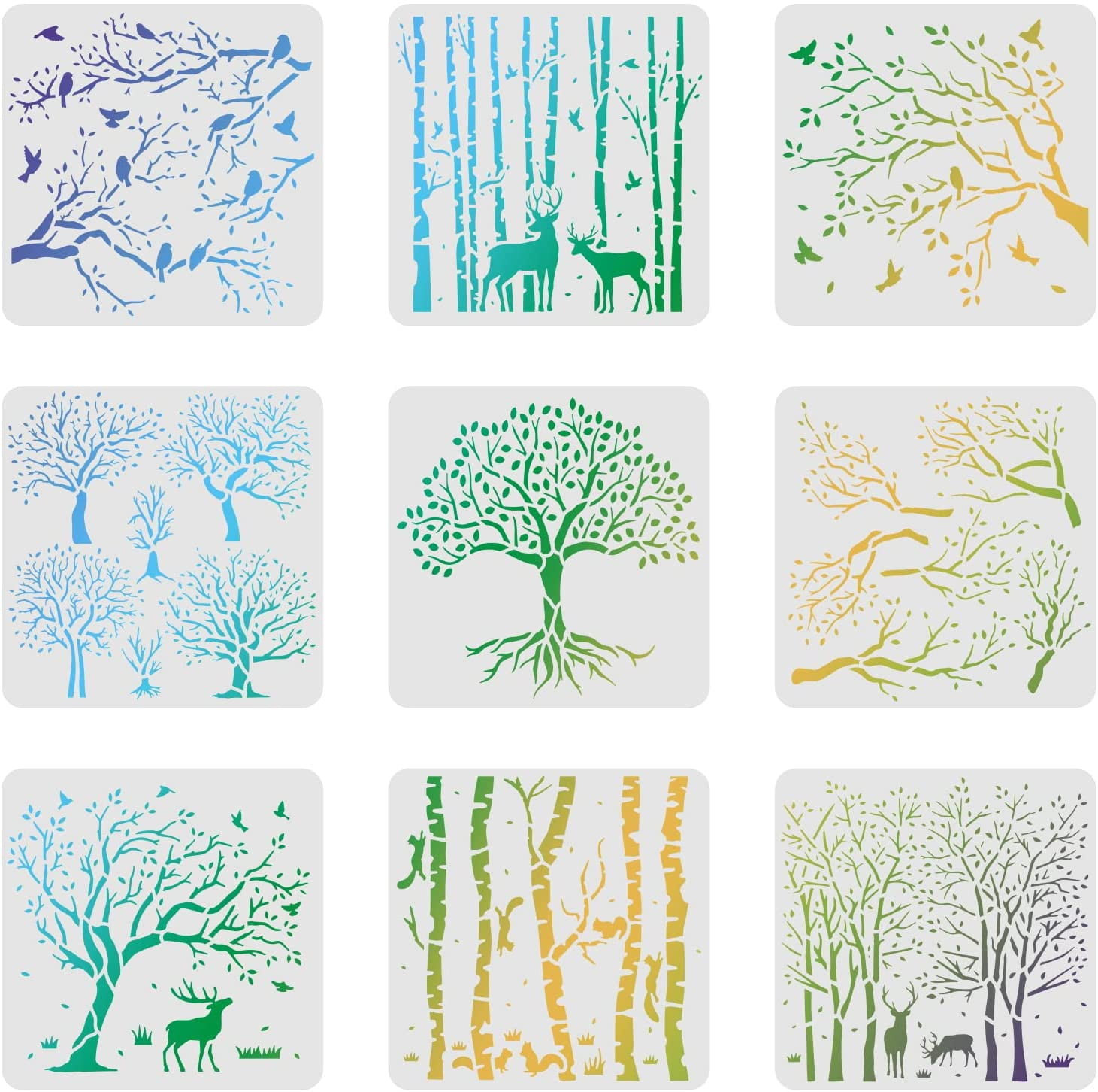 9pcs Life of Tree Stencils 7.9x7.9 inch Aspen Trees/Life Tree Stencils ...