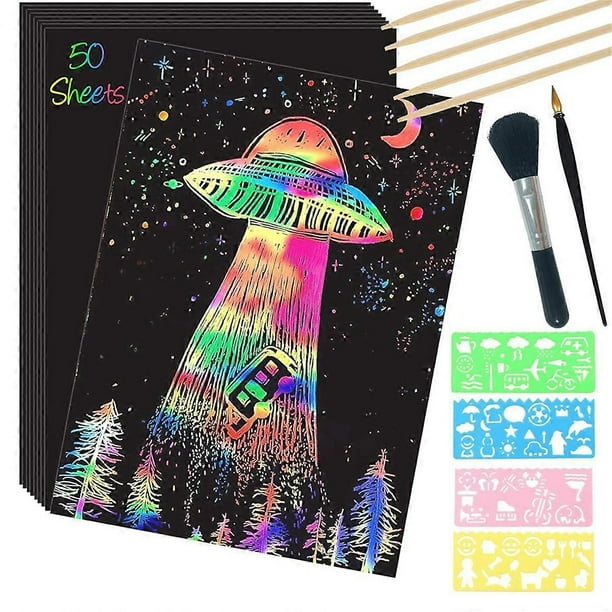 Scratch Paper Art Set,50 Sheets 8x11in Rainbow Coated Scratchboard ...
