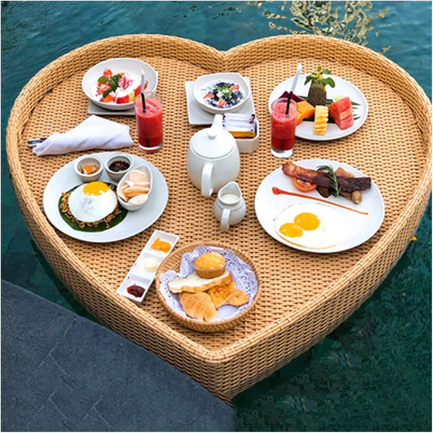 Floating Serving Tray, Pool Tray, Rattan Cooling Tray, White Heart ...