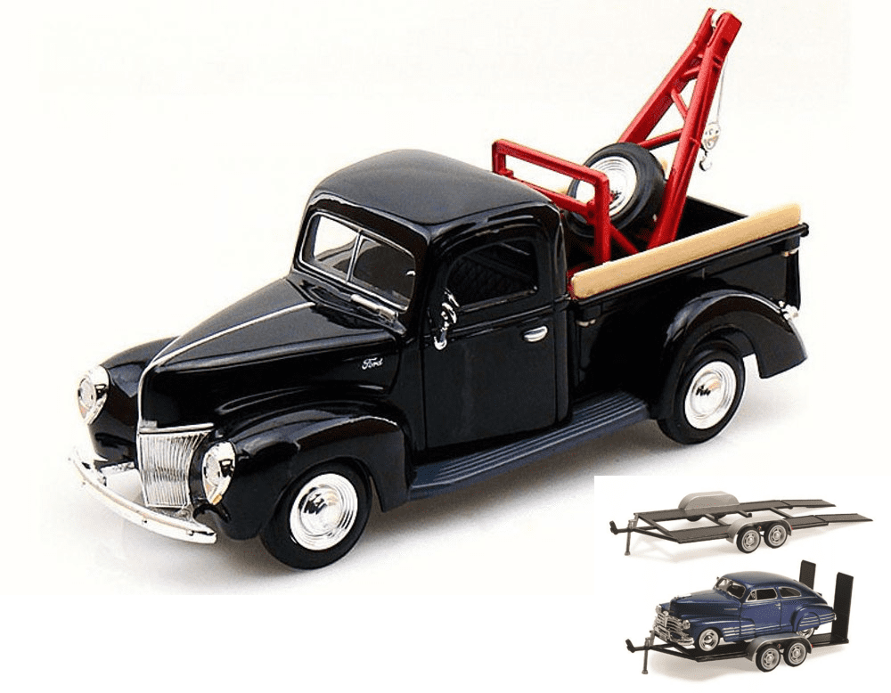 Diecast Car & Trailer Package - 1940 Ford Pick Up Tow Truck, Black ...