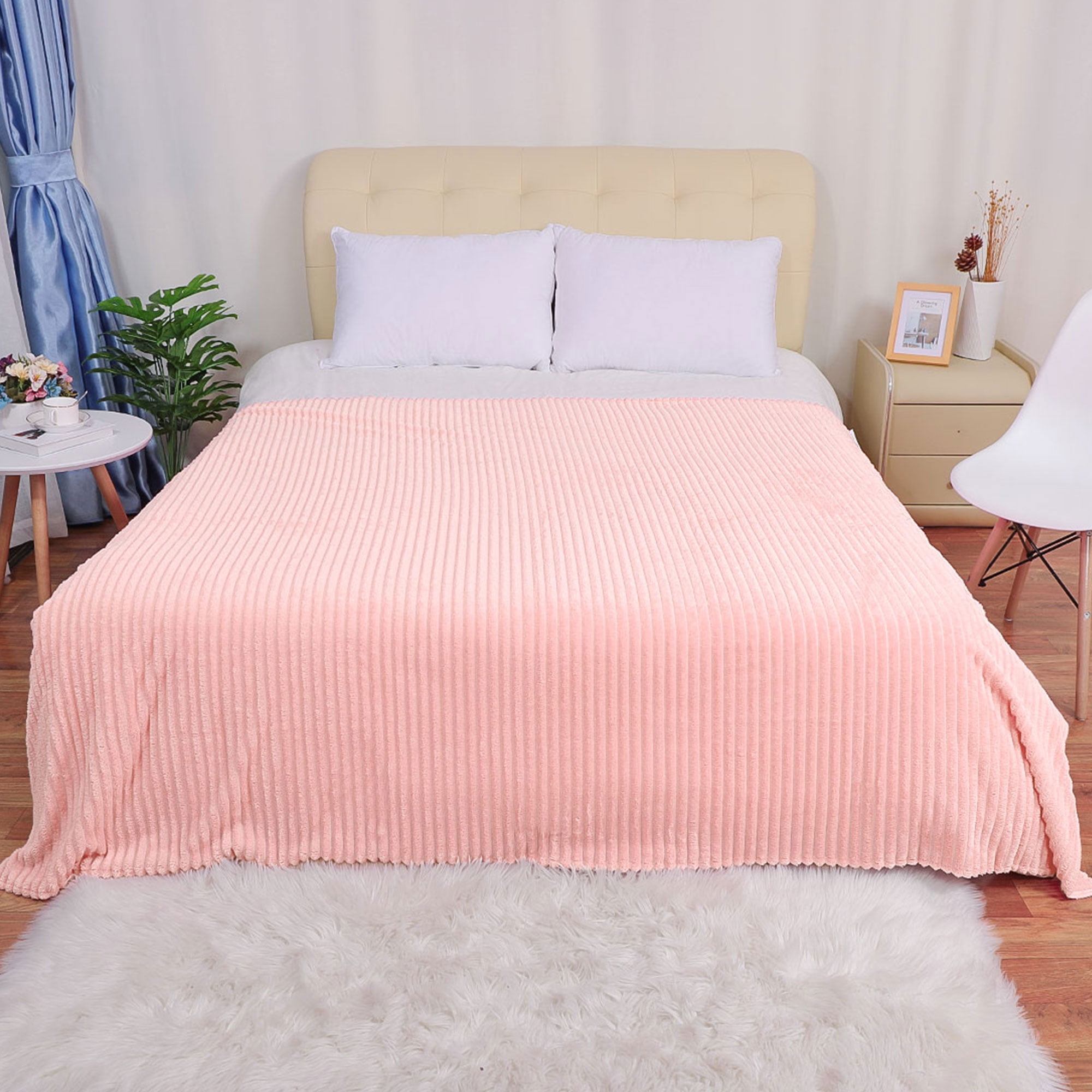 Flannel Fleece Blanket Full Size 3D Jacquard Stripe Pattern Microfiber