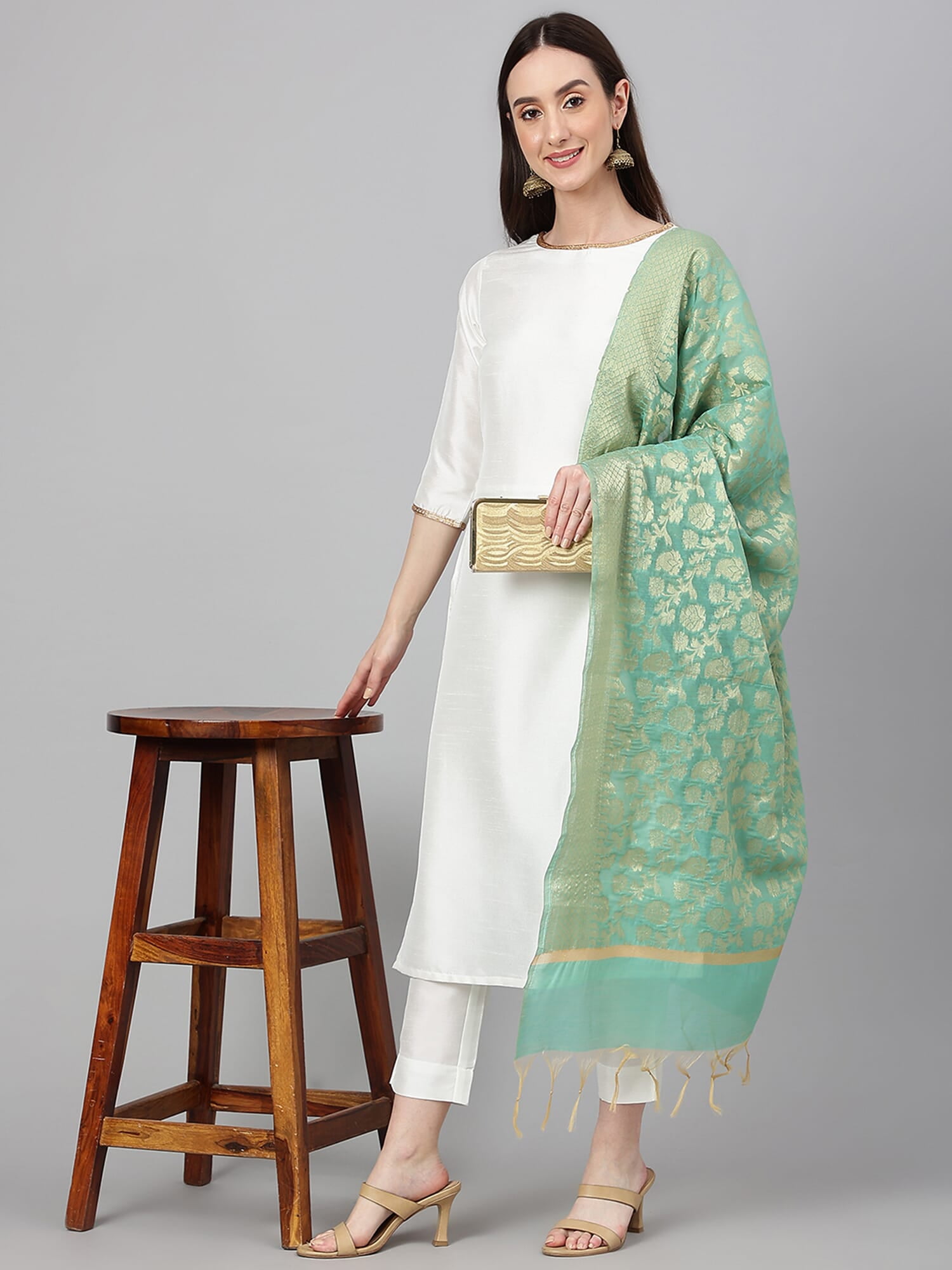 Janasya Indian Women's Off White Crepe Silk Solid Kurta with Pant and ...