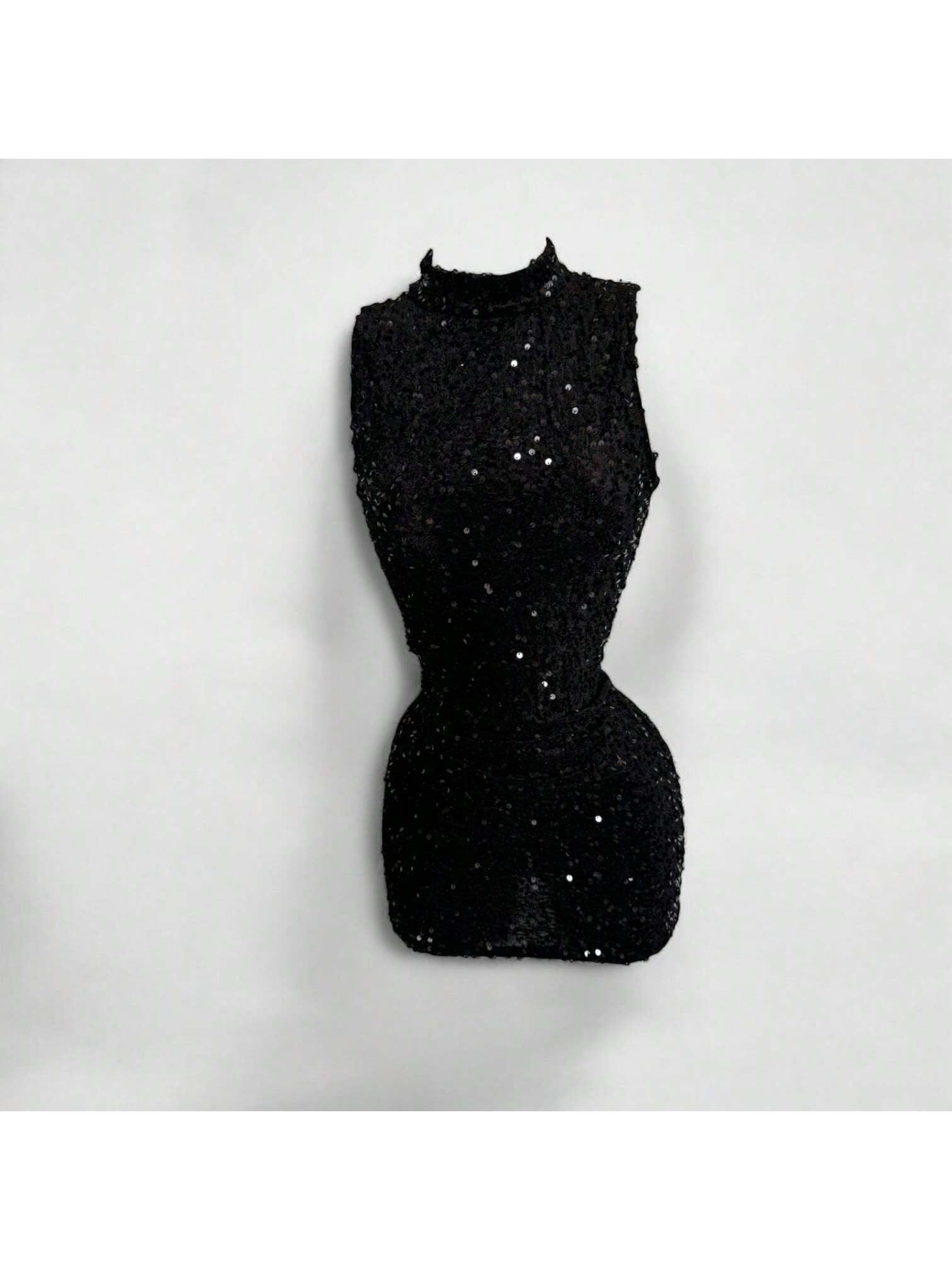 Vestido de Lentejuelas de Cuello Alto y Manga Larga - Brilla en tus ...