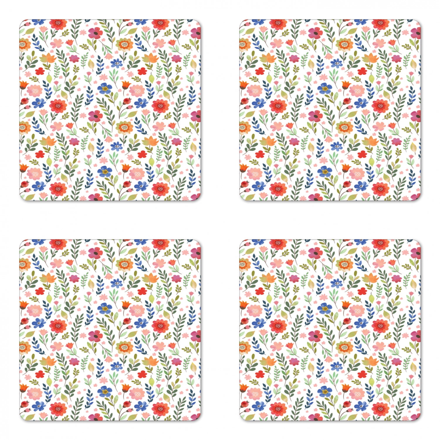 Flower Coaster Set of 4, Shabby Form Botany Florets Soft Tones Feminine ...