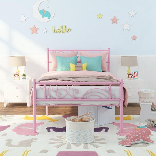 Weehom Twin Metal Bed Frame with Headboard Footboard for Girls ...