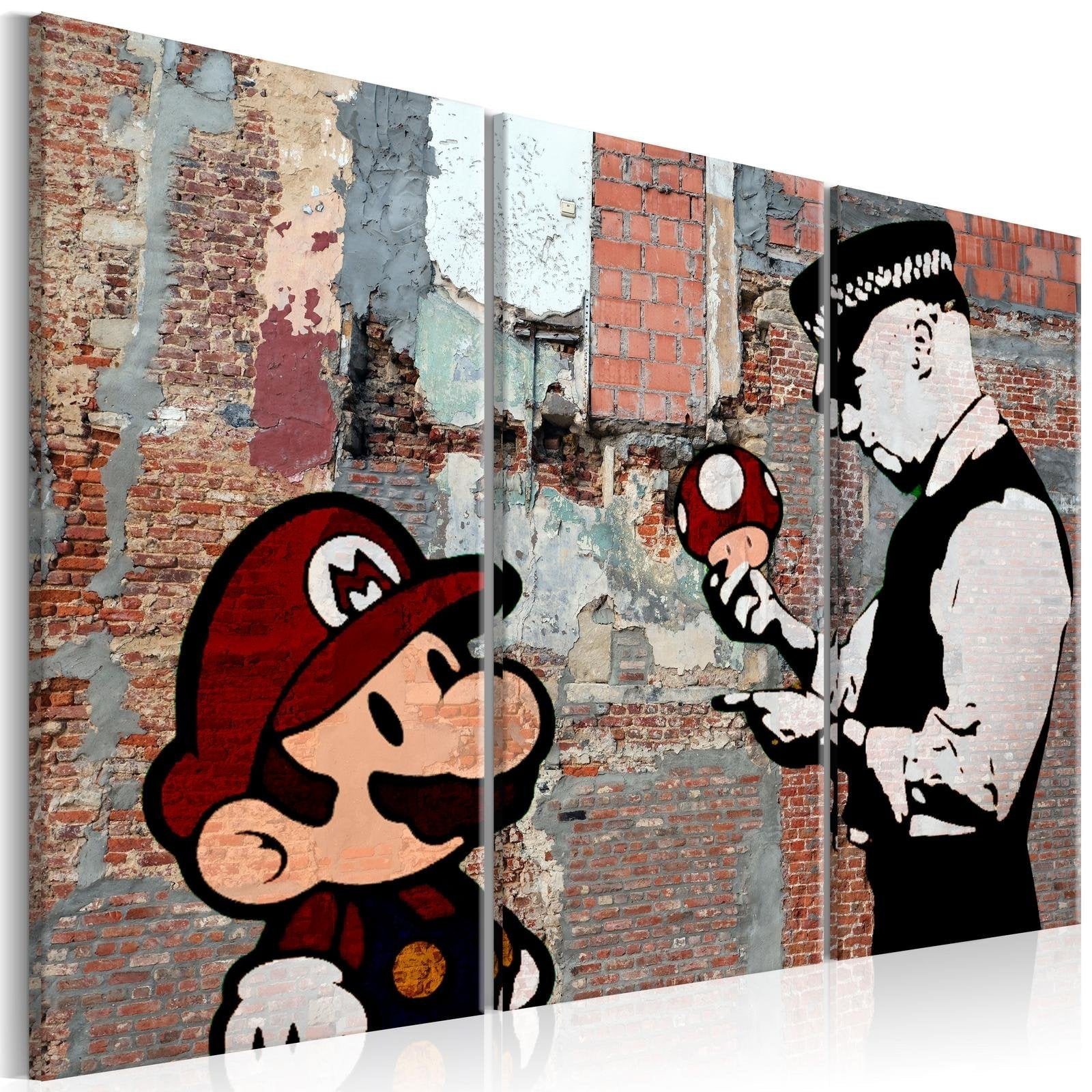 Tiptophomedecor Stretched Canvas Street Art - Banksy: Mario Old Wall 3 ...