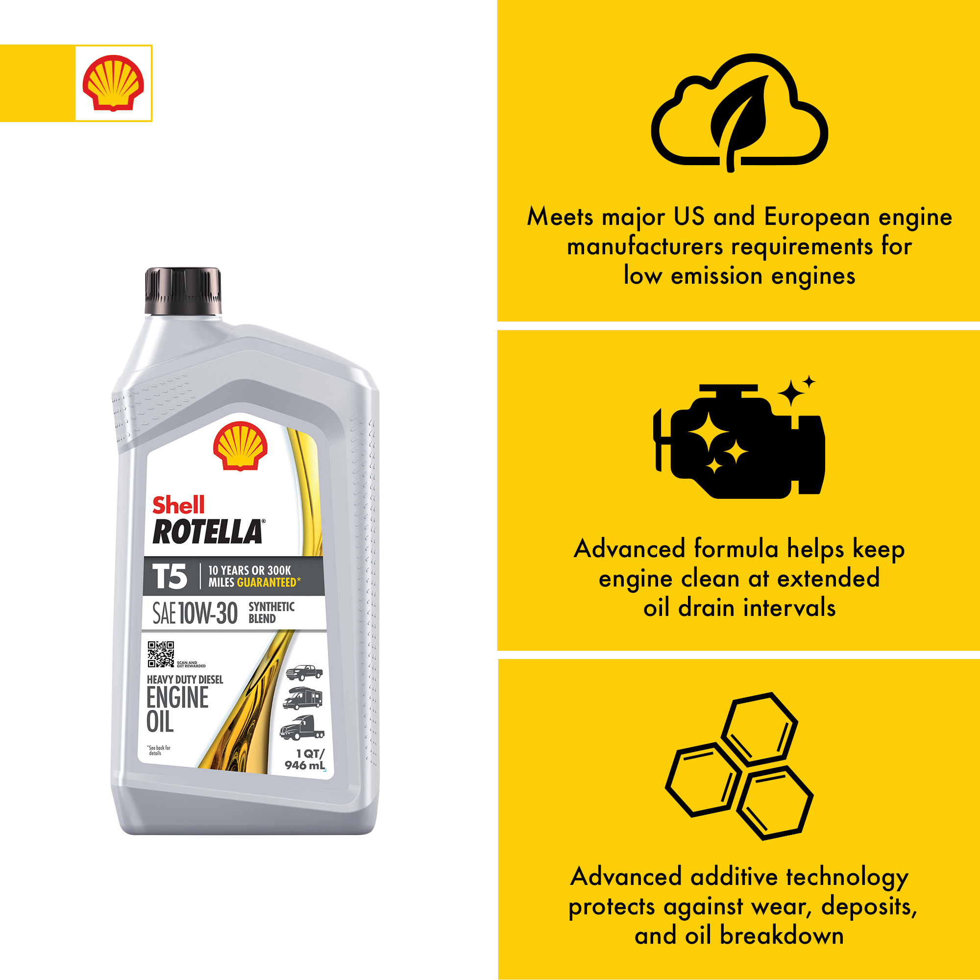 Shell Rotella T5 10W-30 Synthetic Blend Motor Oil,, 59% OFF