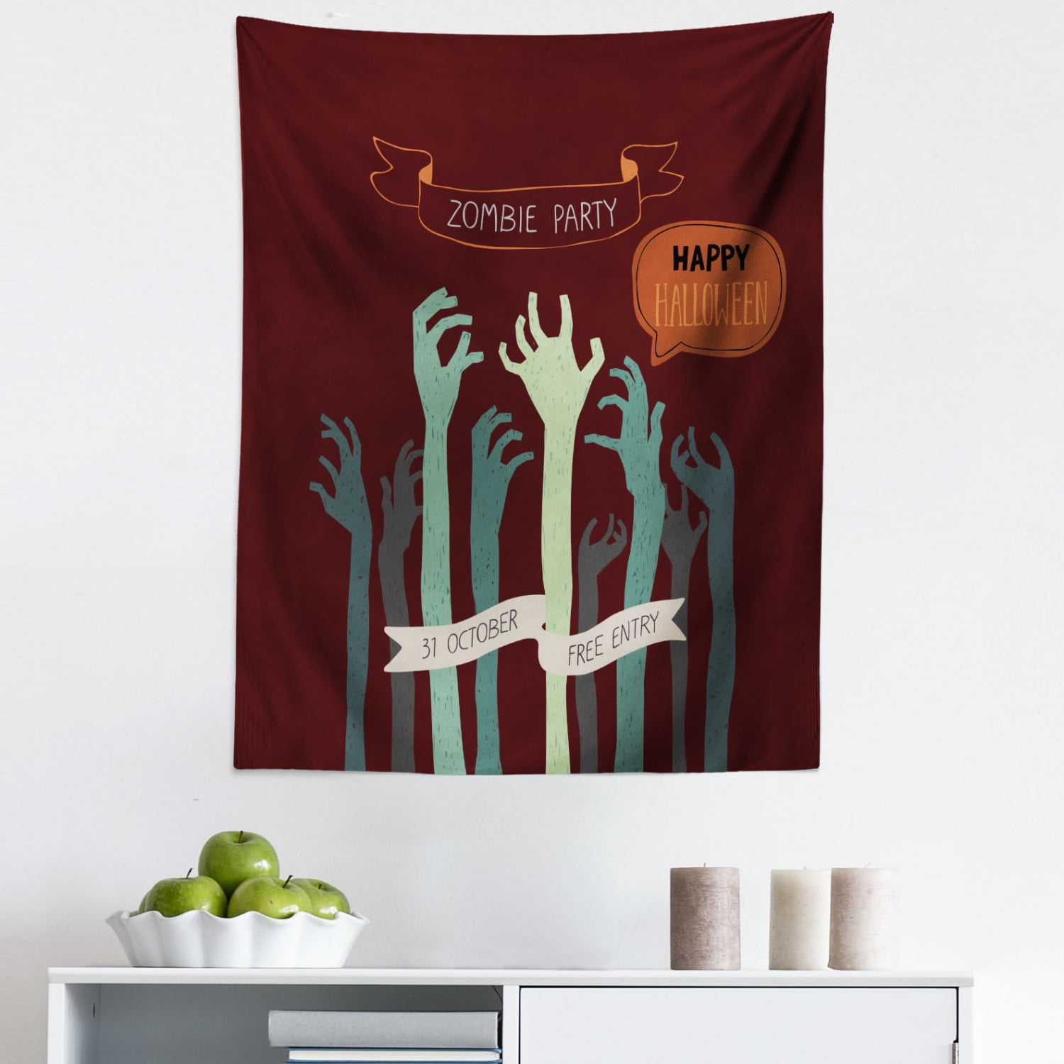 Halloween Tapestry, Zombie Party Typography with Creepy Hands ...