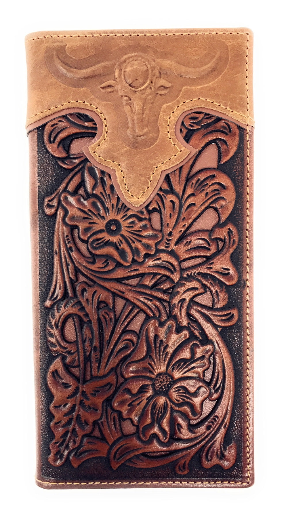 Western Mens Leather Longhorn Floral Tooled Laser Cut Lone Star Long ...